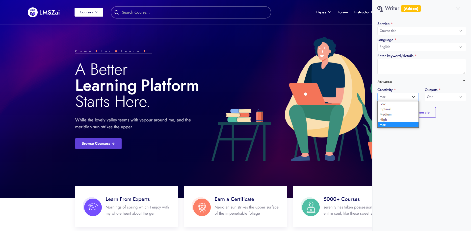 LMSzai AI - Ai Content writing & Image Generating addon. by zainiktheme